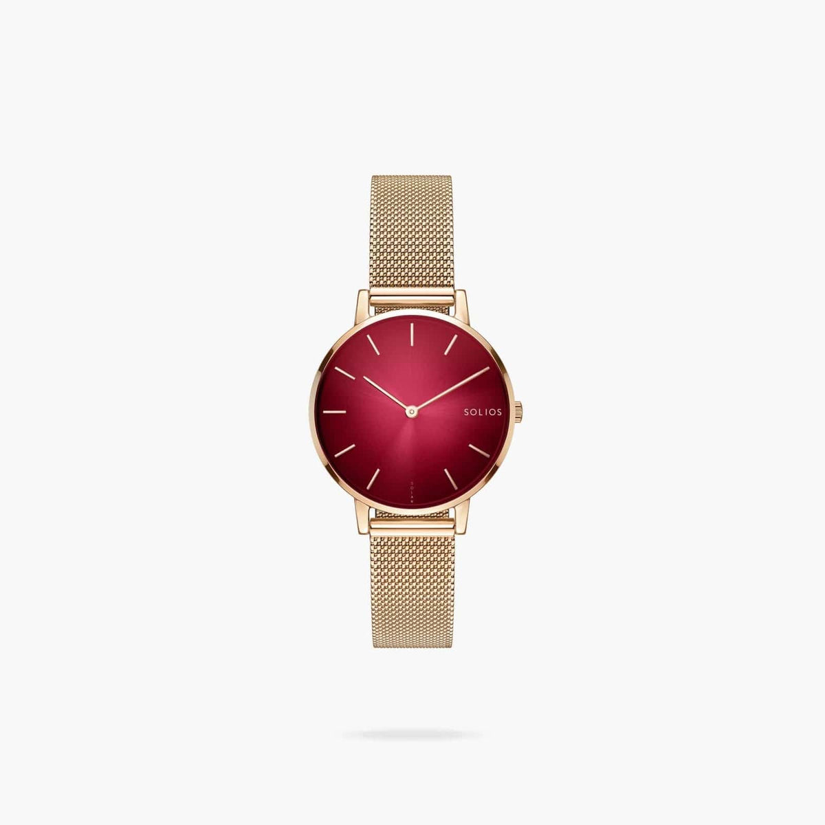 The Solar Mini | Red Dial - Rose Gold Case – Solios Watches