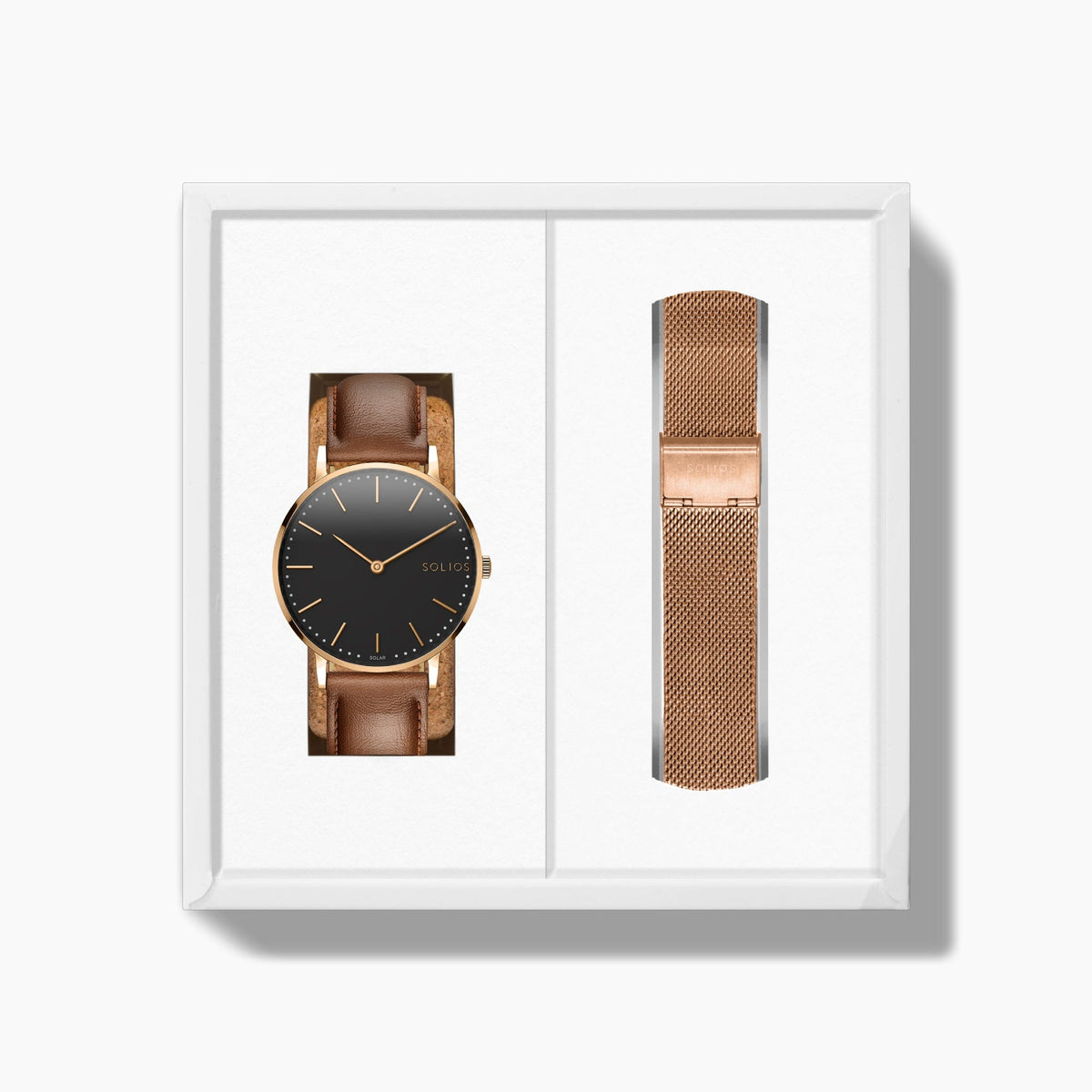 The Solar Classic Bundle | Black Dial - Rose Gold Case – Solios Watches