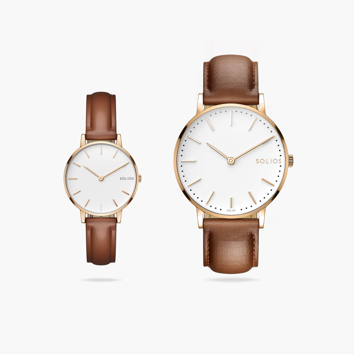 Watch Set - Solar Classic & Mini | White Dial - Rose Gold Case | Brown ...