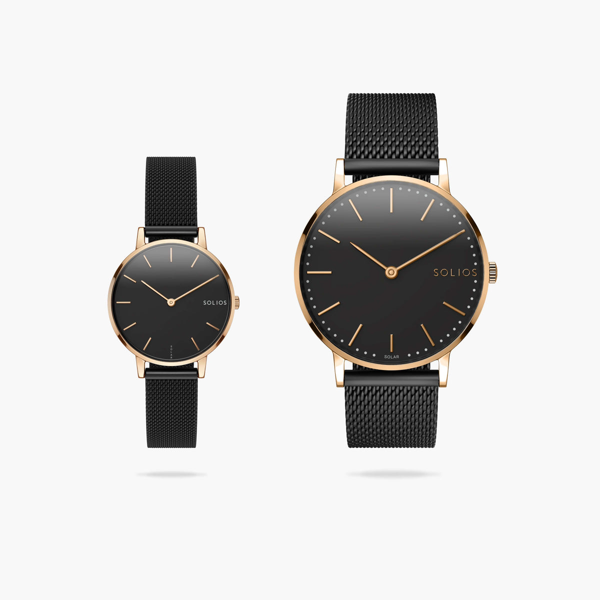 Watch Set - Solar Classic & Mini | Black Dial - Rose Gold Case | Black ...