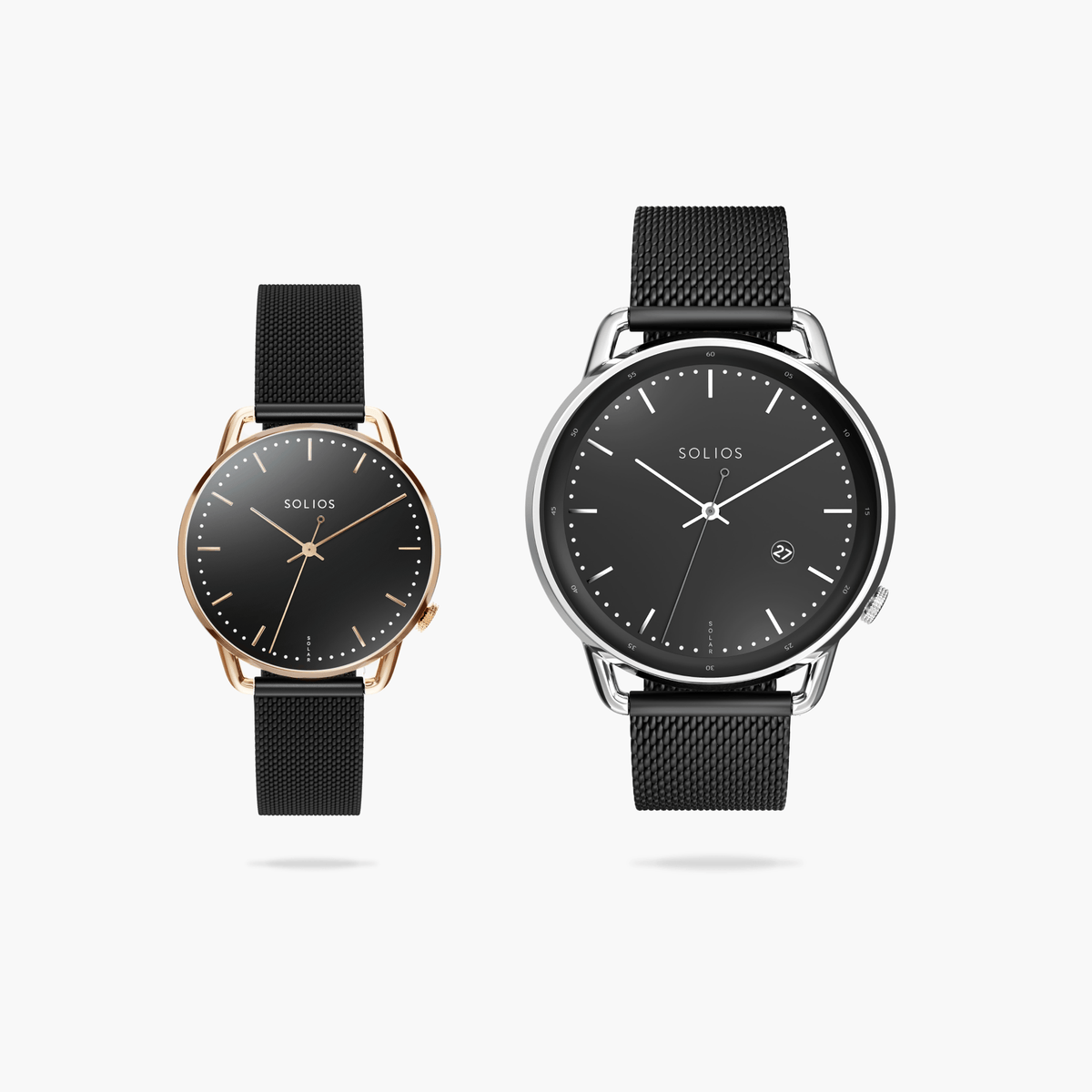 Watch Sets - Solar Curve & Curve Mini | Black Dial - Silver & Rose Gol ...