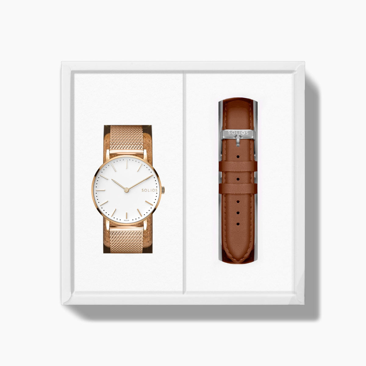 The Solar Classic Bundle | White Dial - Rose Gold Case – Solios Watches