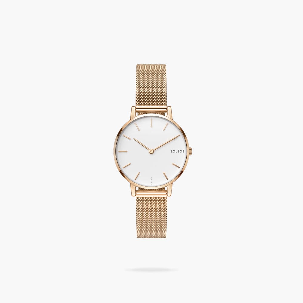 The Solar Mini | White Dial - Rose Gold Case – Solios Watches